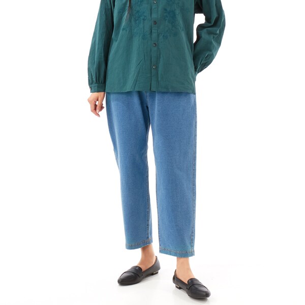 スーパーハッカ（SUPER HAKKA）/フラワーワンポイント刺繍インレイデニムストレッチテーパードパンツ