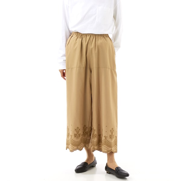 スーパーハッカ（SUPER HAKKA）/ポリエステルツイル小花柄スカラップレースワイドパンツ