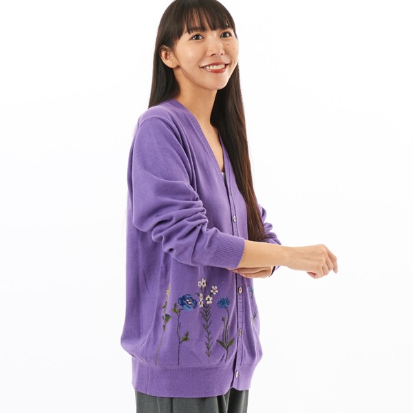 スーパーハッカ（SUPER HAKKA）/ブルームアレイ刺繍コットンニットロングカーディガン