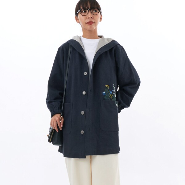 スーパーハッカ（SUPER HAKKA）/裏起毛裏毛ビドゥンガーデン刺繍フーディミドルコート