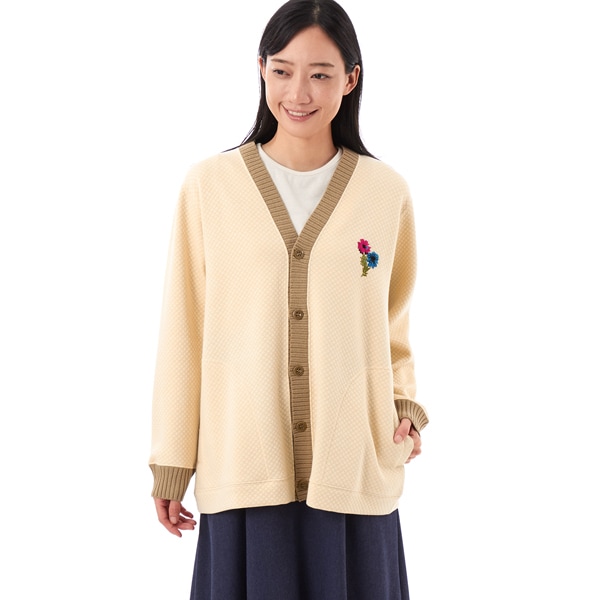 スーパーハッカ（SUPER HAKKA）/プルームレットハンド刺繍キルティングダブルジャカードVネックカーディガン