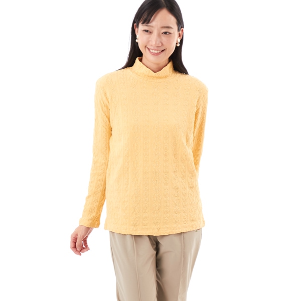 スーパーハッカ（SUPER HAKKA）/フラワーワンポイント刺繍ストレッチケーブルジャカードタートルカットソー