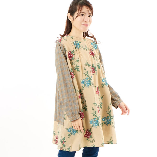 スーパーハッカ（SUPER HAKKA）/レーヨンナイロンアクリルトレイリングブルームカットジャカード+コットンツイルチュニックブラウス