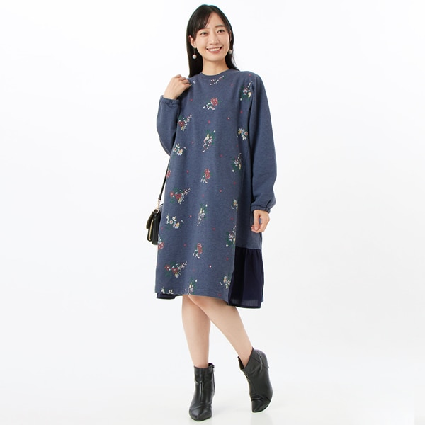 スーパーハッカ（SUPER HAKKA）/裏毛裏起毛ドット&フラワー刺繍ワンピース