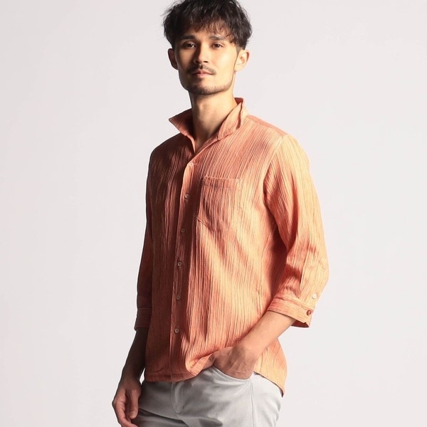 ニコルクラブフォーメン（NICOLE CLUB FOR MEN）/カラープリーツ7分袖スタンドカラーシャツ