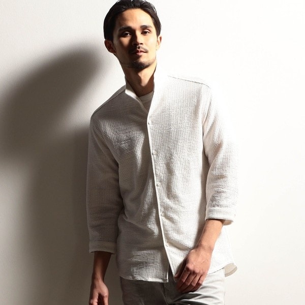 ニコルクラブフォーメン（NICOLE CLUB FOR MEN）/【RIELABO】シアーメッシュ七分袖スタンドシャツ