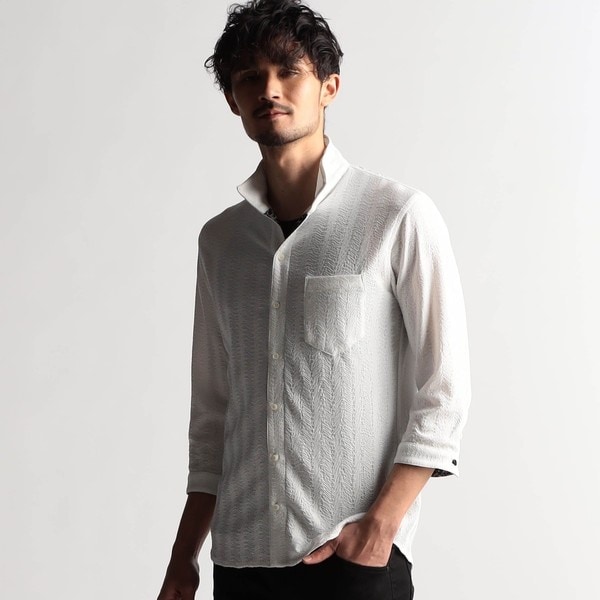 ニコルクラブフォーメン（NICOLE CLUB FOR MEN）/ウェーブシアー7分袖スタンドシャツ