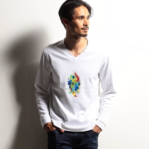 ニコルクラブフォーメン（NICOLE CLUB FOR MEN）/【RIELABO】グラフィック×ロゴプリントVネックTシャツ