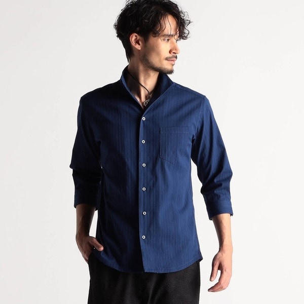 ニコルクラブフォーメン（NICOLE CLUB FOR MEN）/リバーシブルドビー　7分袖スタンドカラーシャツ