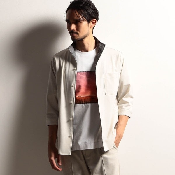 ニコルクラブフォーメン（NICOLE CLUB FOR MEN）/【RIELABO】カスレプリント ７分袖スタンドカラーシャツ