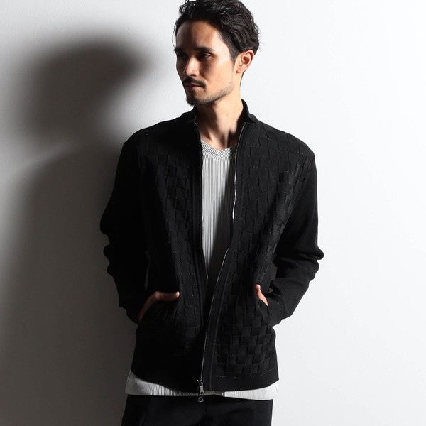 ニコルクラブフォーメン（NICOLE CLUB FOR MEN）/【RIELABO】ブロックチェック スタンドニットブルゾン