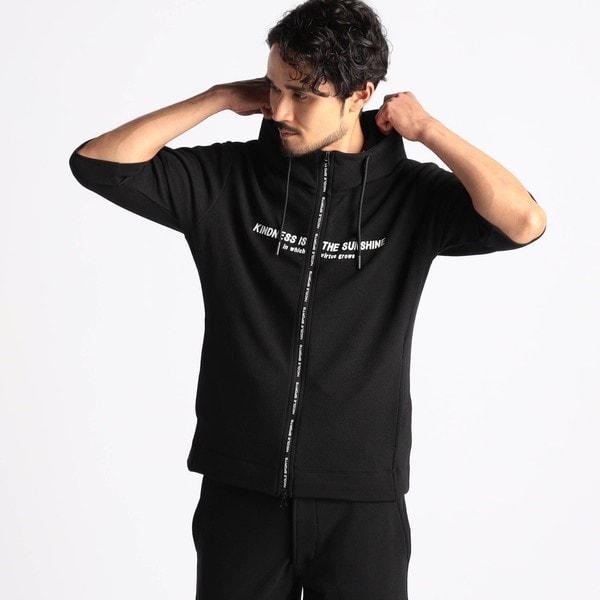 ニコルクラブフォーメン（NICOLE CLUB FOR MEN）/【NICOLE SPORTS】梨地5分袖フードロゴプリントパーカー