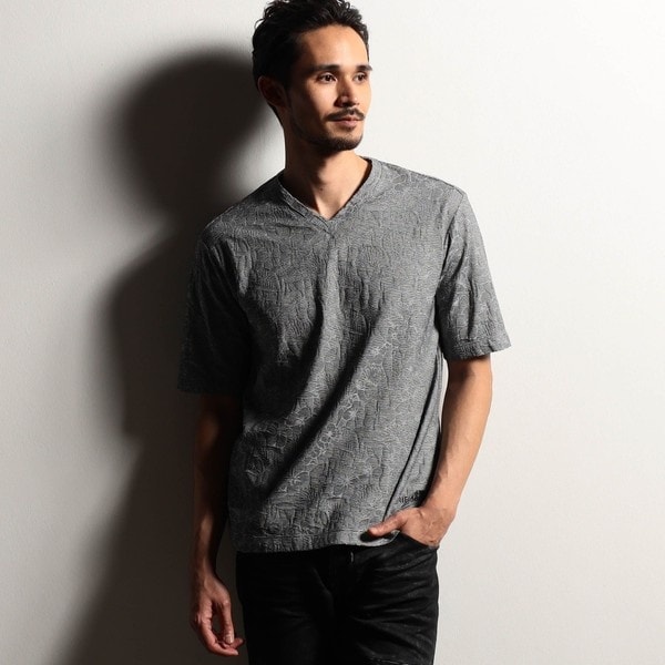 ニコルクラブフォーメン（NICOLE CLUB FOR MEN）/【RIELABO】ボタニカルリンクスジャカード Ｖネックカットソー