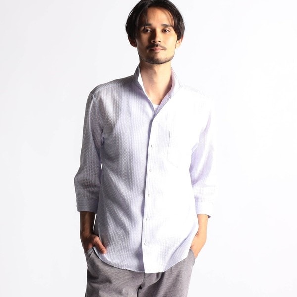 ニコルクラブフォーメン（NICOLE CLUB FOR MEN）/シアーチェック7分袖スタンドカラーシャツ