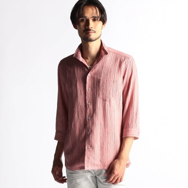 ニコルクラブフォーメン（NICOLE CLUB FOR MEN）/カラープリーツ7分袖スタンドカラーシャツ