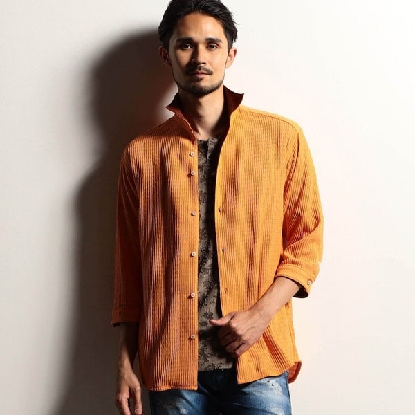 ニコルクラブフォーメン（NICOLE CLUB FOR MEN）/【RIELABO】シアーメッシュ 7分袖スタンドシャツ