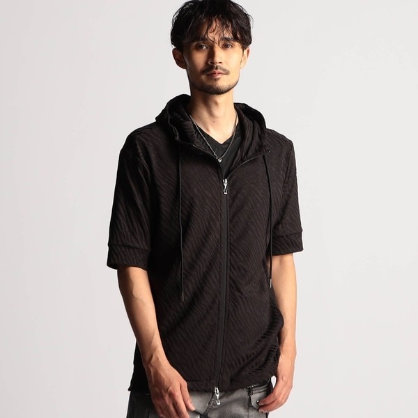 ニコルクラブフォーメン（NICOLE CLUB FOR MEN）/アラカルトリンクスジャカード5分袖フードパーカー