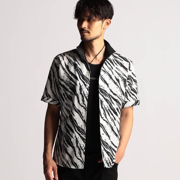 ニコルクラブフォーメン（NICOLE CLUB FOR MEN）/アラカルトプリント半袖スタンドシャツ