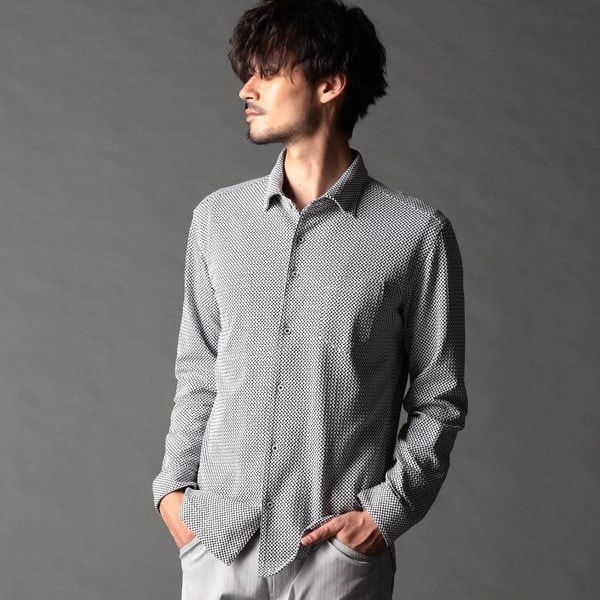 ニコルクラブフォーメン（NICOLE CLUB FOR MEN）/ニットサッカーチェック・ジオメトリック　アラカルトシャツ