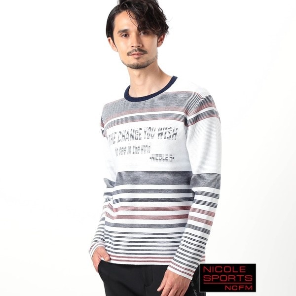 ニコルクラブフォーメン（NICOLE CLUB FOR MEN）/【NICOLE SPORTS】ロゴタックジャカードボーダーニット
