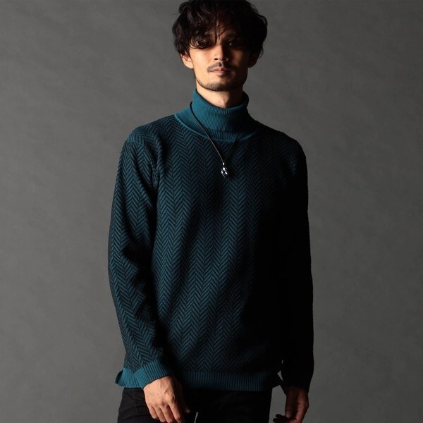 ニコルクラブフォーメン（NICOLE CLUB FOR MEN）/ヘリンボーン タートルネックニット