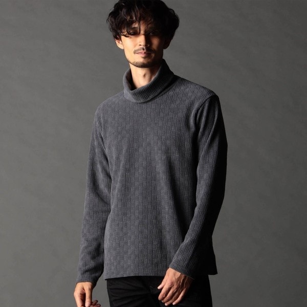 ニコルクラブフォーメン（NICOLE CLUB FOR MEN）/ブロックチェックベロア オフタートルプルオーバー