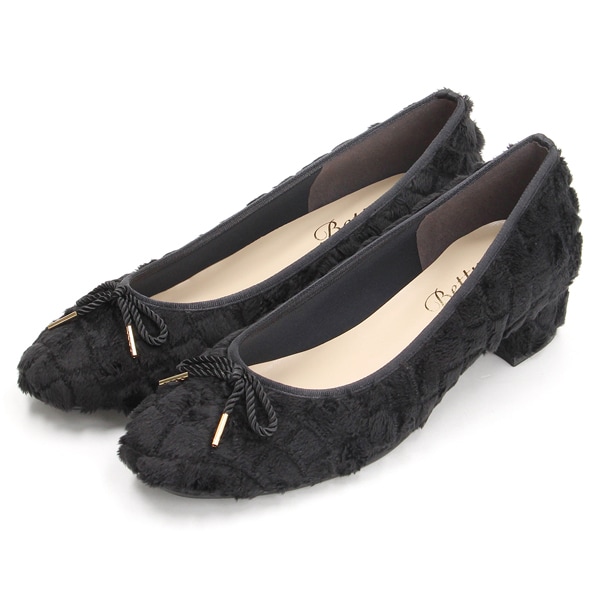 ベティクラブ（BETTYCLUB）/【25秋冬新作】ラウンドトゥ キルティング ファー リボン バレエパンプス