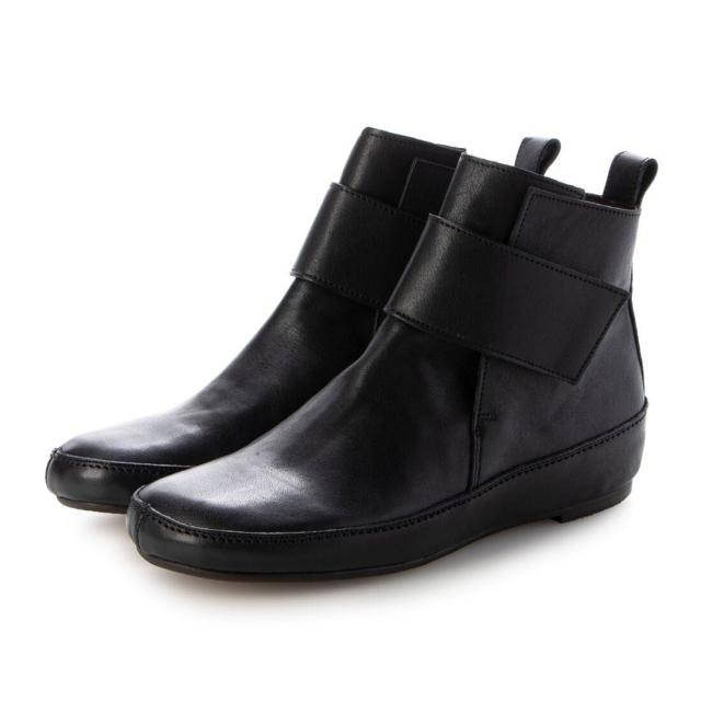 サヤ（SAYA）/24秋冬新作フラット本革オブリークプラット製法ベロクロショートブーツ