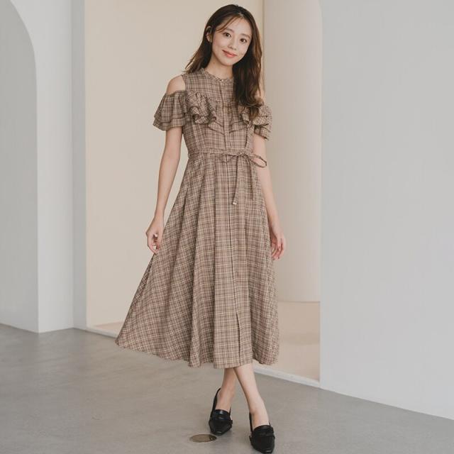 ミッシュマッシュ（MISCH MASCH）/2025秋冬新作 チェック柄肩開きワンピース