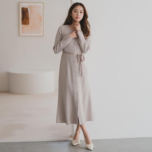 ミッシュマッシュ（MISCH MASCH）/フロッキーフラワー柄で華やかに、歩くたびに揺れる2025秋冬新作 ツイードマーメイドニットワンピース