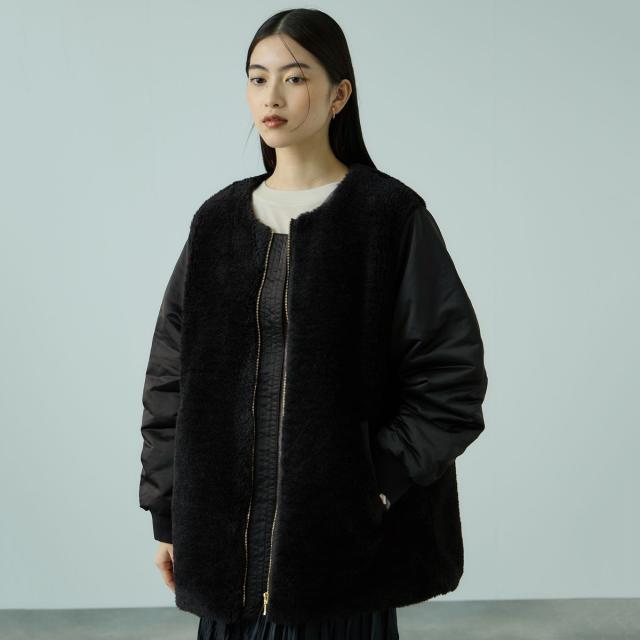 ビッキー（VICKY）/ボア切替ノーカラーミドルコート