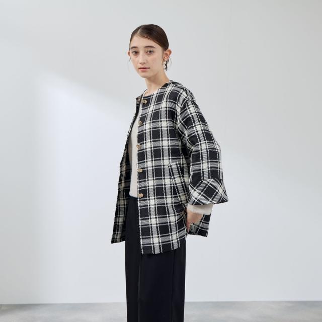 クイーンズコート（QUEENS COURT）/ツィーディチェックノーカラーコート≪手洗い可能≫