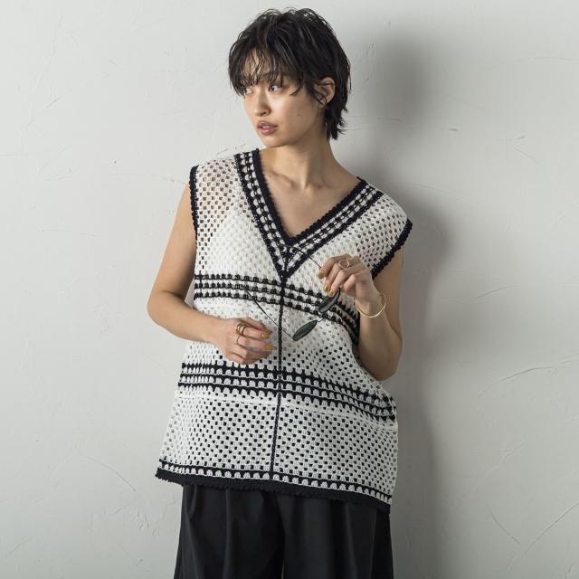 メイソングレイ（MAYSON GREY）/配色クロシェニットタンクトップ≪手洗い可能≫