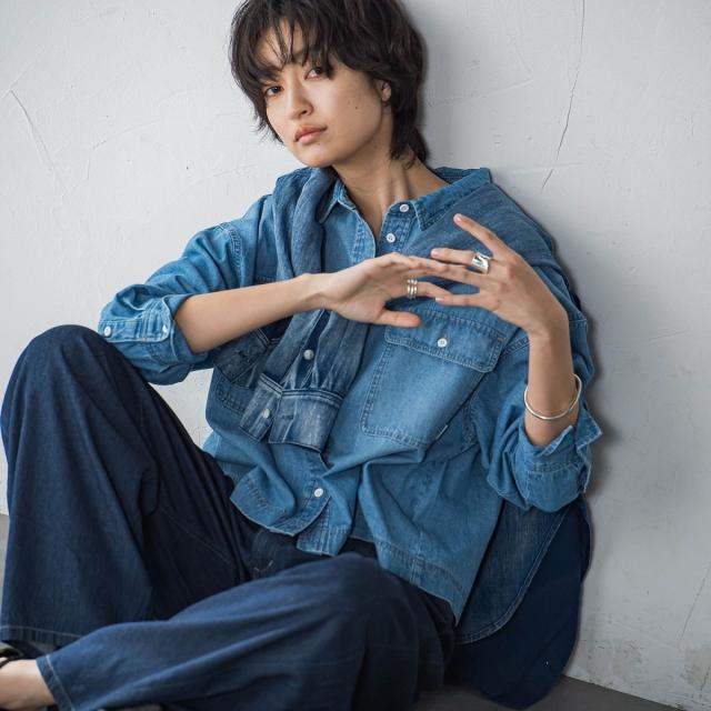 メイソングレイ（MAYSON GREY）/デニムクロップドシャツ≪洗濯機で洗える≫