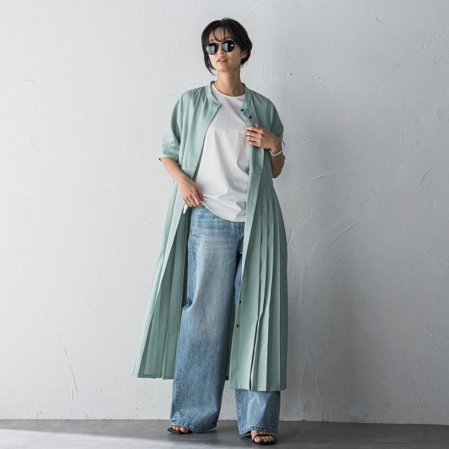 メイソングレイ（MAYSON GREY）/5分袖サイドプリーツシャツワンピース≪手洗い可能≫