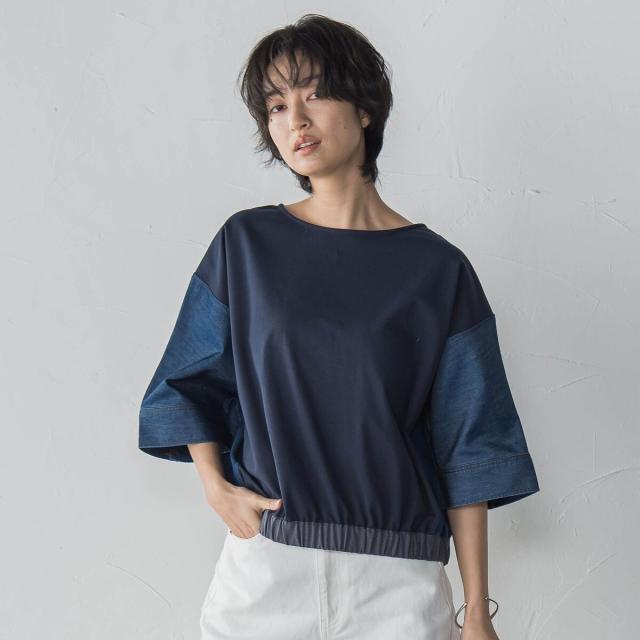 メイソングレイ（MAYSON GREY）/デニムドッキングドロストドルマンプルオーバー≪洗濯機で洗える≫