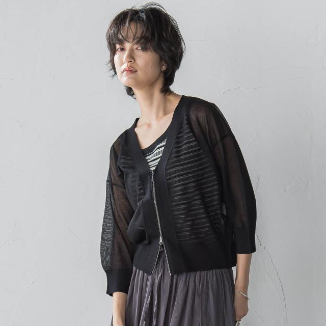 メイソングレイ（MAYSON GREY）/Vネックジップシアーカーディガン≪手洗い可能≫