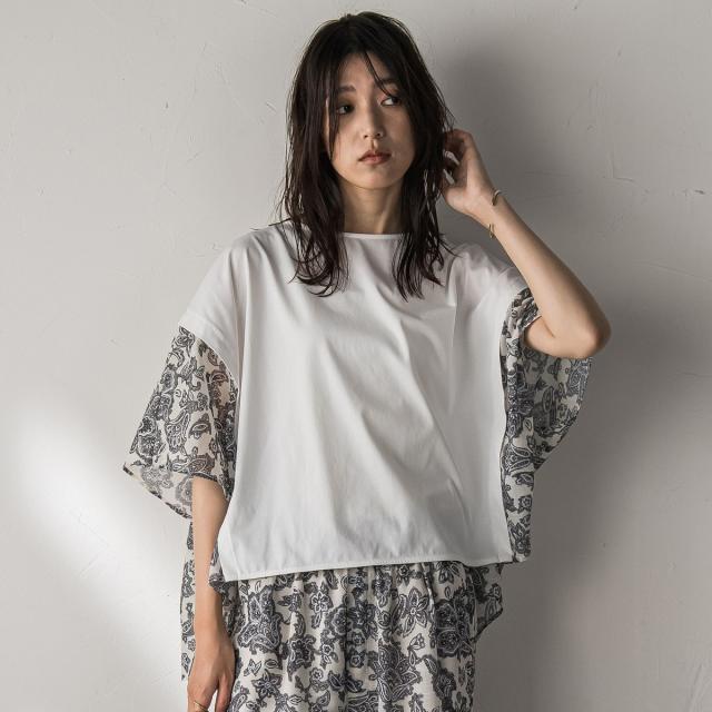 メイソングレイ（MAYSON GREY）/ペイズリー柄ドッキングポンチョTシャツ≪洗濯機で洗える≫