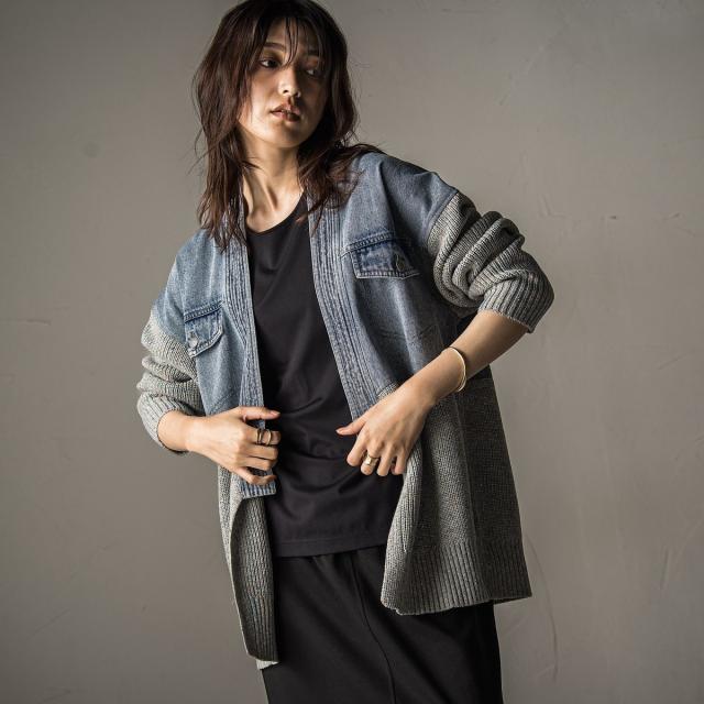 メイソングレイ（MAYSON GREY）/デニムドッキングニットカーディガン≪手洗い可能≫