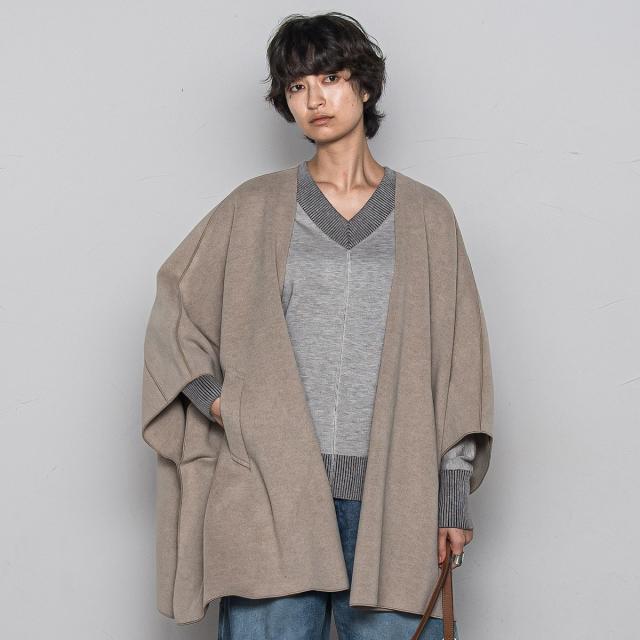 メイソングレイ（MAYSON GREY）/ニット両面パイルノーカラーポンチョ