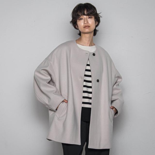 メイソングレイ（MAYSON GREY）/ライトジャージメルトンノーカラーミドルコート