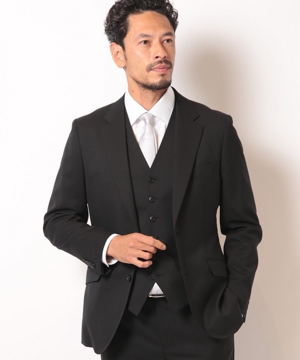メンズビギ/【スリーピース対応】サージ綾ブラック無地スーツセットアップ