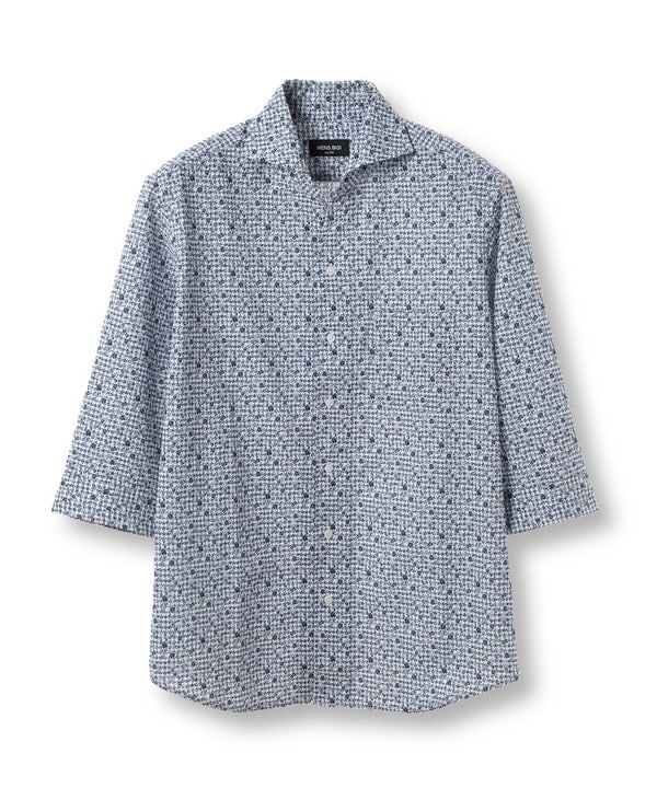 メンズビギ（MEN’S BIGI）/エアリーサッカー千鳥フラワープリント七分袖シャツ〈イージーケア/吸水速乾〉