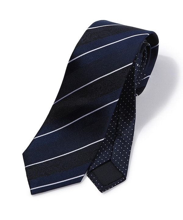 【NEW】メンズビギ（MEN’S BIGI）/シャドーペイズリーストライプ×ピンドット柄シルクネクタイ