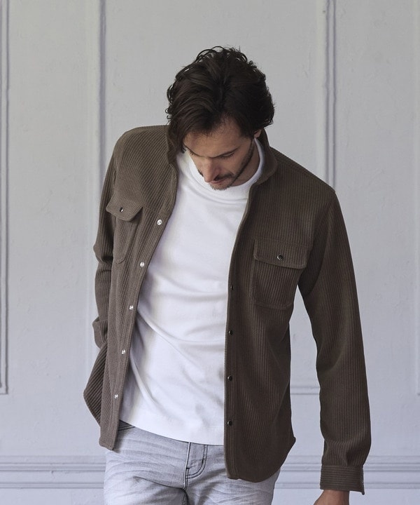 ラトルトラップ（RATTLE TRAP）/ストライプジャガードショートスタンドカラージャージシャツブルゾン