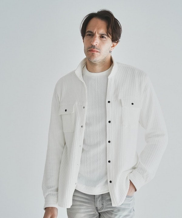 ラトルトラップ（RATTLE TRAP）/膨れストライプジャガードショートスタンドカラーシャツブルゾン