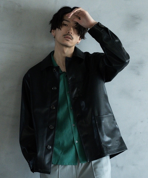 ラトルトラップ（RATTLE TRAP）/シンセティックレザー カバーオールブルゾン