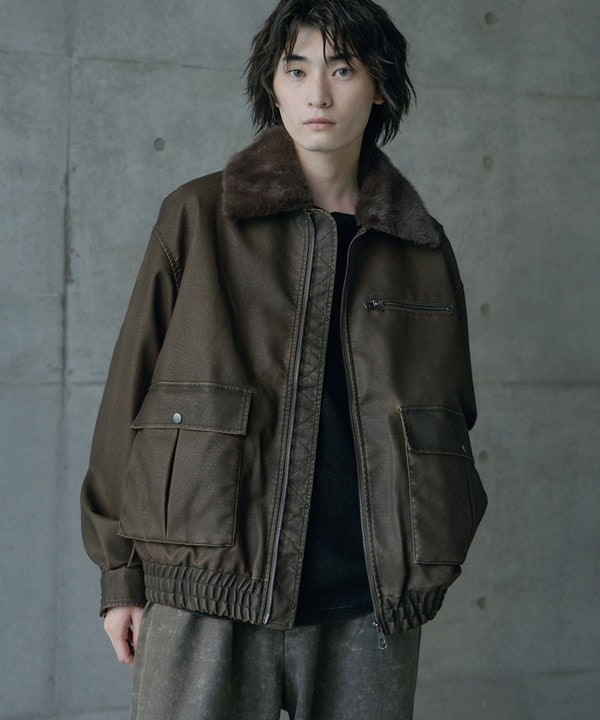 ラトルトラップ（RATTLE TRAP）/ビンテージシンセティックレザーファーカラー脱着フライトブルゾン