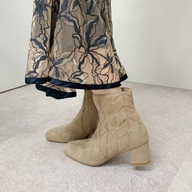 ブリジット バーキン（Bridget Birkin）/アウトレット◆5．5cmヒール◆キルティングストーンショートブーツ