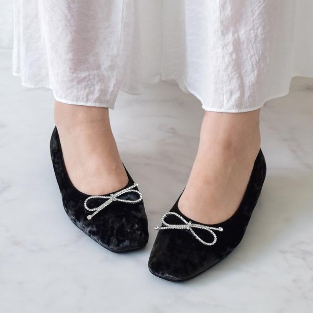 ブリジット バーキン（Bridget Birkin）/25秋冬新作◆Bridget Birkin◆2．5cmヒール◆ビジューリボンベロアパンプス